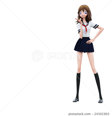 Animation style female student to pose... - Stock Illustration ...