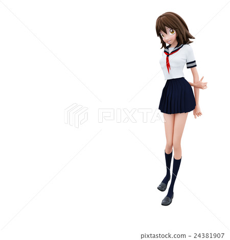 Animation style female student to pose... - Stock Illustration ...