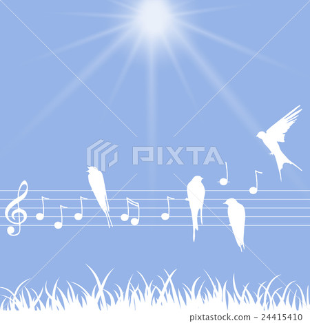 illustration of music notes with birds - Stock Illustration [24415410 ...