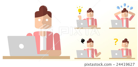 Woman using a personal computer: pose set - Stock Illustration ...