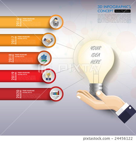 3d light bulb timeline infographics with icons set - Stock Illustration ...