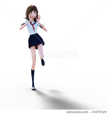 Animation style female student to pose... - Stock Illustration ...
