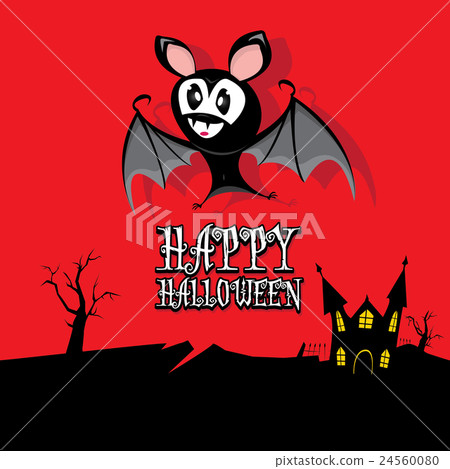 vector happy halloween card with bat - Stock Illustration [24560080 ...