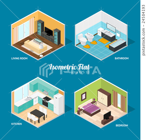 Interior Rooms of The House. Isometric View - Stock Illustration ...