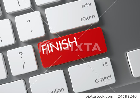 Keyboard with Red Button - Finish. 3D Illustration - Stock Illustration ...