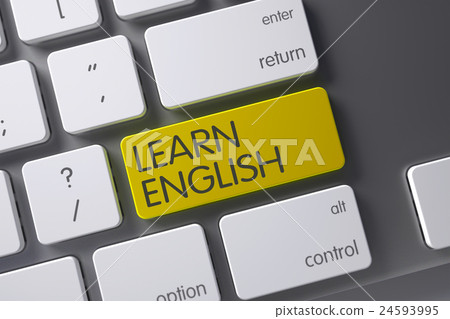 Yellow Learn English Button on Keyboard. 3D - Stock Illustration ...