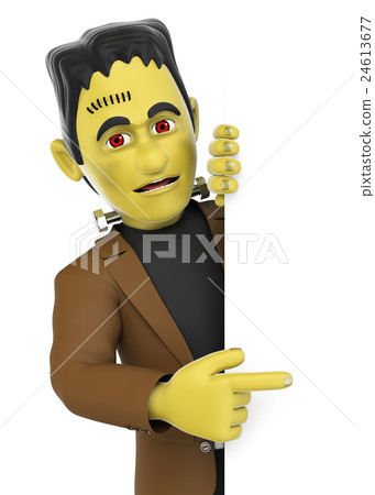 3D Funny monster pointing aside. Halloween - Stock Illustration ...