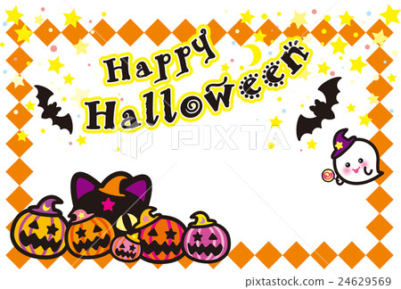 Halloween pumpkin bat cat ghost postcard - Stock Illustration [24629569 ...