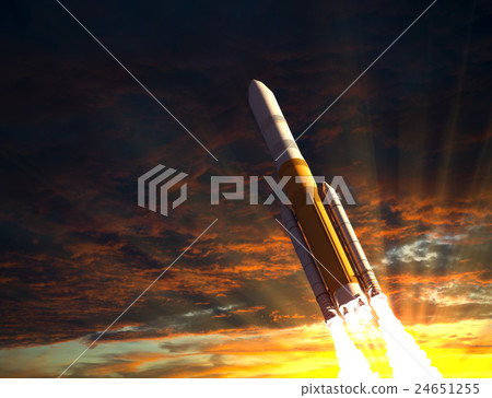 Rocket Taking Off In The Rays Of The Sun - Stock Illustration [24651255 ...