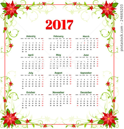 Calendar for 2017 with flowers poinsettia vector - Stock Illustration ...