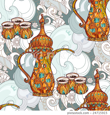 Arabic coffee maker dalla with cups.-插圖素材 [24715915] - PIXTA圖庫