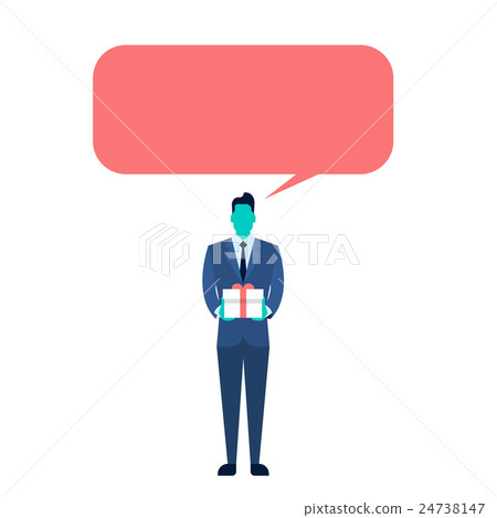 Business Man Hold Present Box Gift With Chat - Stock Illustration ...