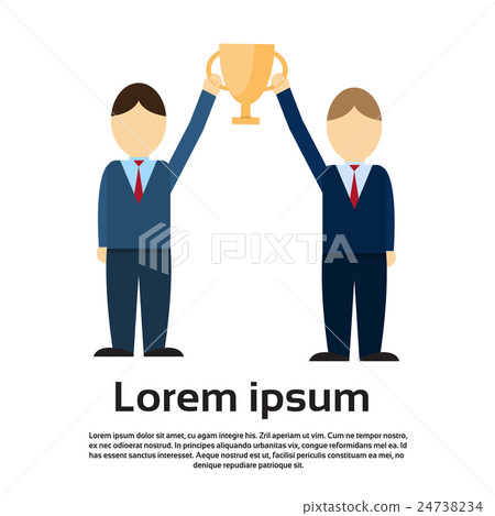 Two Business Man Get Prize Winner Cup, Teamwork - Stock Illustration ...