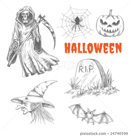 Sketched characters for Halloween decoration - Stock Illustration ...