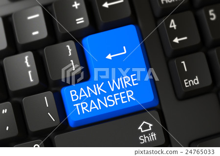 Blue Bank Wire Transfer Key on Keyboard. 3D Render - Stock Illustration ...
