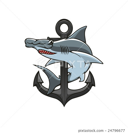 Hammerhead Shark and Anchor heraldic icon - Stock Illustration ...