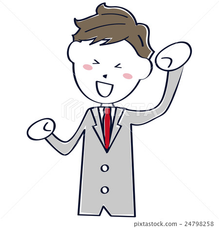 Cute line drawing gray suit salaryman guts pose... - Stock Illustration ...