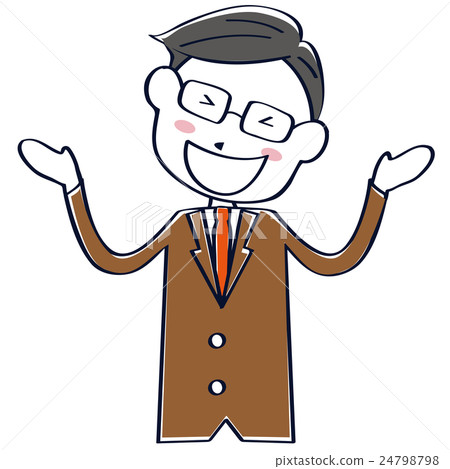Cute line drawing brown suit Uncle Bakusori... - Stock Illustration ...