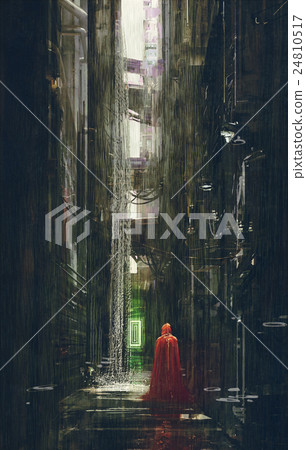 Red Riding Hood in futuristic alley - Stock Illustration [24810517] - PIXTA