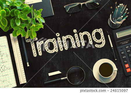 Training on Black Chalkboard. 3D Rendering. - Stock Illustration ...