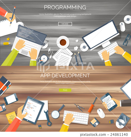 Vector illustration. Flat background. Coding - Stock Illustration ...