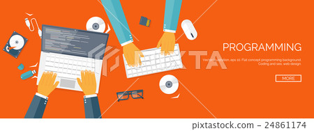 Vector illustration. Flat background. Coding - Stock Illustration ...