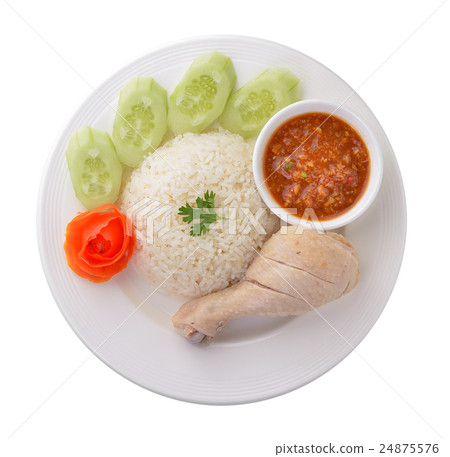 Steam Chicken with Rice on white background - Stock Photo [24875576 ...