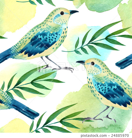 Watercolor seamless pattern with birds. - Stock Illustration [24885970 ...