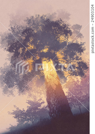 magic tree with light glowing inside - Stock Illustration [24903104 ...