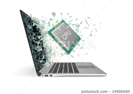 CPU flies out from the laptop smashing the glass - Stock Illustration ...