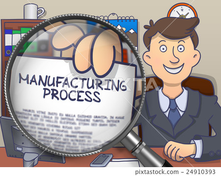 Manufacturing Process through Magnifier. Doodle - Stock Illustration ...