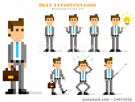 Pixel illustration: Businessman set variation - Stock Illustration ...