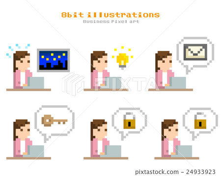 Pixel illustration: a woman using a personal... - Stock Illustration ...