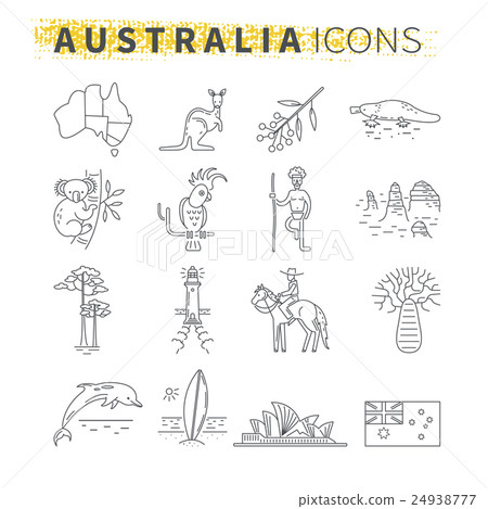 Set of thin line icons . Australian travel theme-插圖素材 [24938777] - PIXTA圖庫