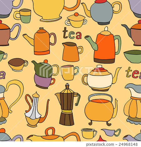 Seamless pattern of tea and coffee objects - Stock Illustration ...