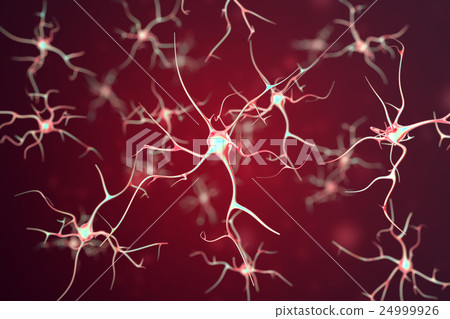 Neurons in the human nervous system on red - Stock Illustration ...