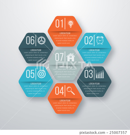 Vector illustration infographics seven hexagons - Stock Illustration ...