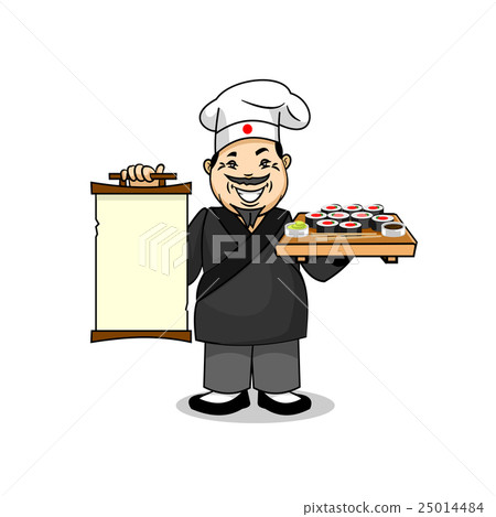 Japanese cook with menu and sushi - Stock Illustration [25014484] - PIXTA