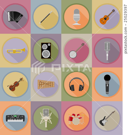 music items and equipment flat icons vector - Stock Illustration ...