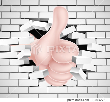 Thumbs Up Hand Breaking Brick Wall - Stock Illustration [25032789] - PIXTA