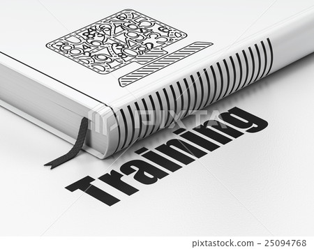 Learning concept: book Computer Pc, Training on - Stock Illustration ...
