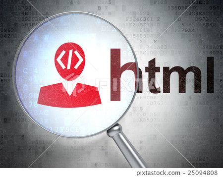 Programming concept: Programmer and Html with - Stock Illustration ...