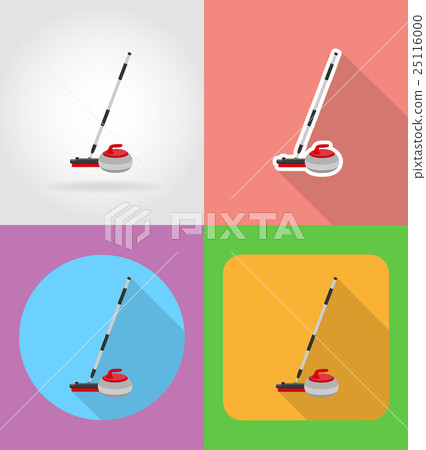 broom and stone for curling flat icons vector - Stock Illustration ...