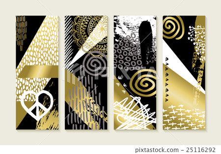 Gold hand drawn illustration abstract art set - Stock Illustration ...