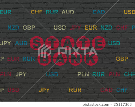 Currency concept: State Bank on wall background - Stock Illustration ...