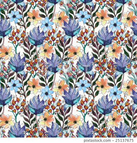 Seamless pattern with colorful flowers - Stock Illustration [25137675 ...