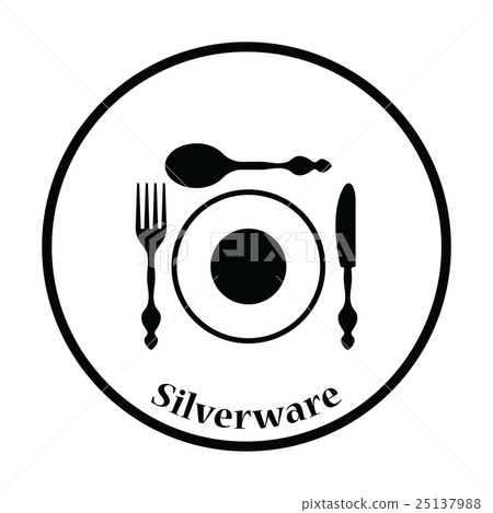 Silverware and plate icon - Stock Illustration [25137988] - PIXTA