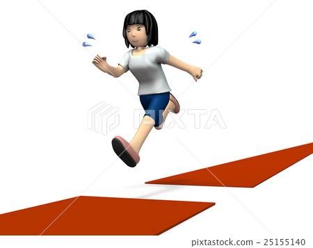 A young woman who jumps over a broken path - Stock Illustration ...