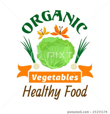 Cabbage. Organic healthy vegetables emblem - Stock Illustration ...