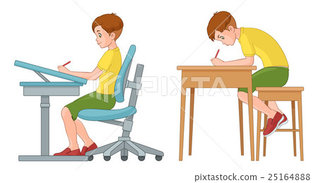 Incorrect and correct back sitting position - Stock Illustration ...